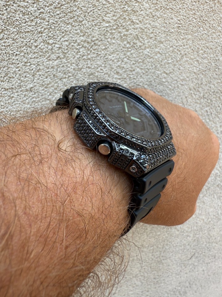 BLACK MOISSANITE Real Black 925 Silver Iced Casio G Shock GA2100 Hip ...