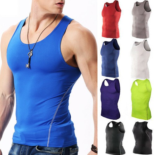 Base Singlet Layer Top Vest Compression Stretch T-Shirt Tank Sports Men ...