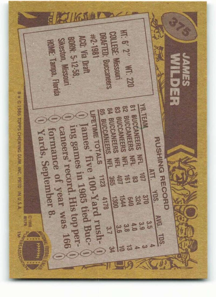 1986 Topps #375 James Wilder NM++ Buccaneers ID:314745 | eBay
