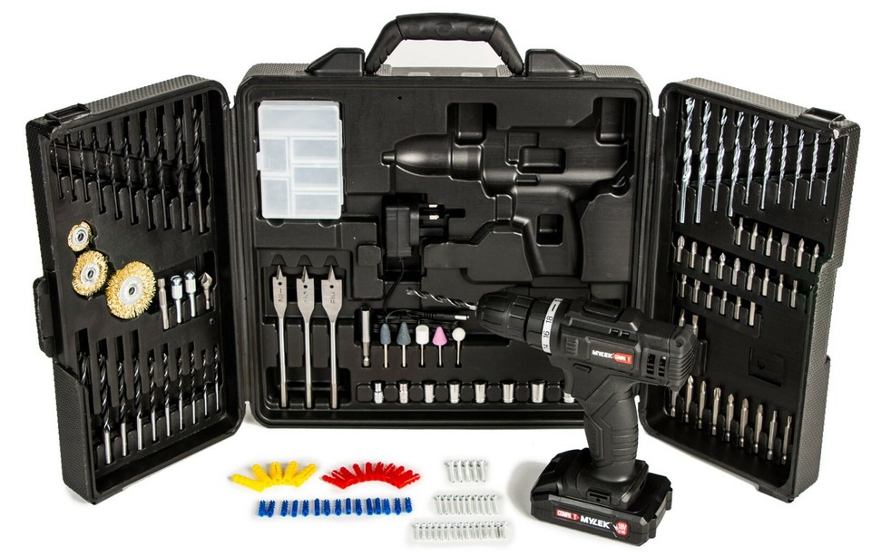 Mylek Cordless Drill 18V Screwdriver Combi DIY Kit Lithium Ion 151 ...