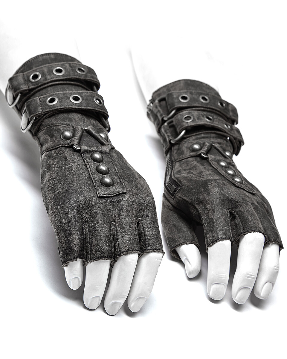 Punk Rave Mens Dieselpunk Fingerless Gloves Grey Gothic Steampunk LARP ...