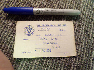 Vtg 1956 Vintage Sports Car Club Membership Card | eBay