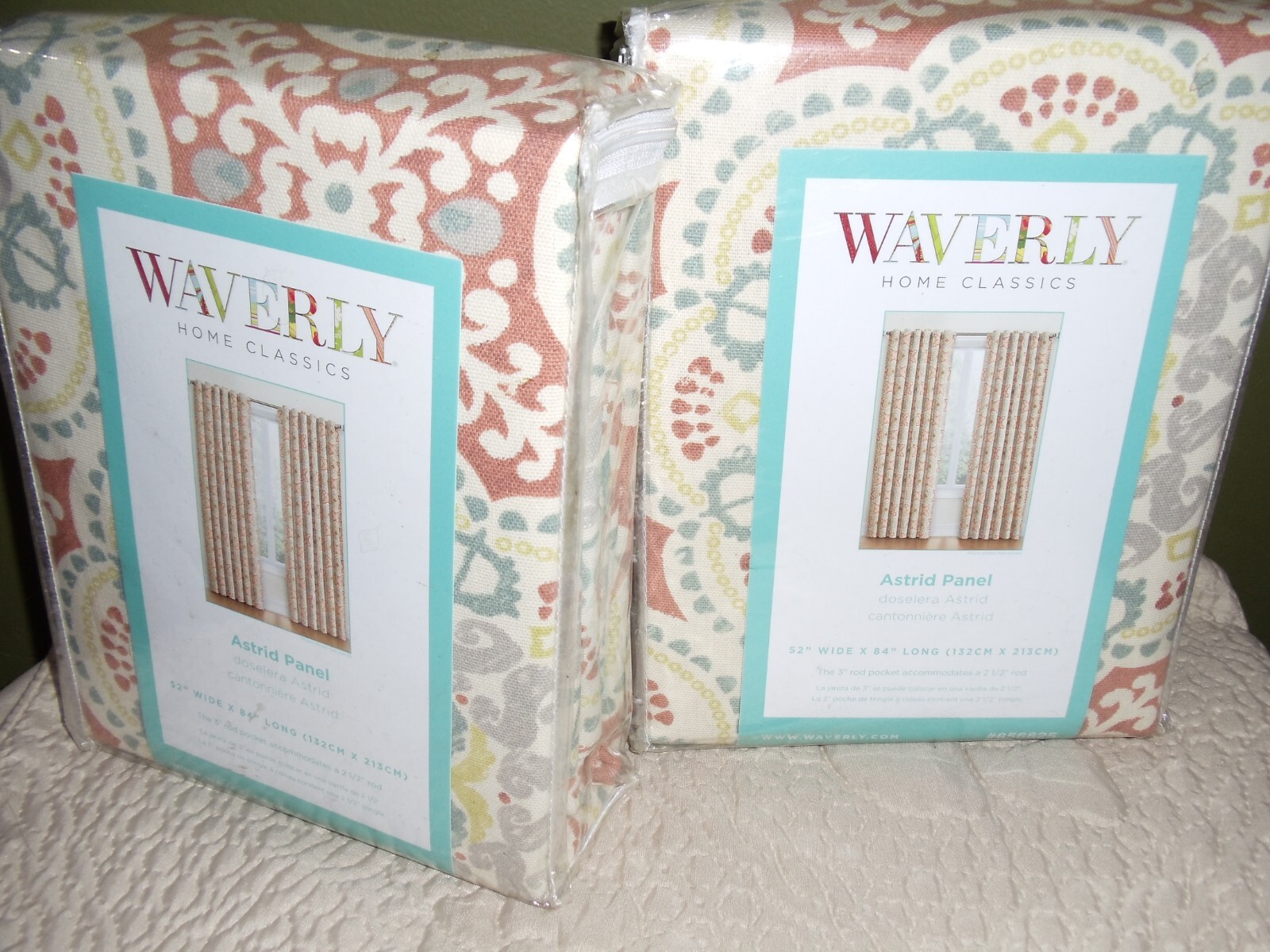 Waverly Home Classics curtain panels 52x84"Astrid coral back tab panel ...