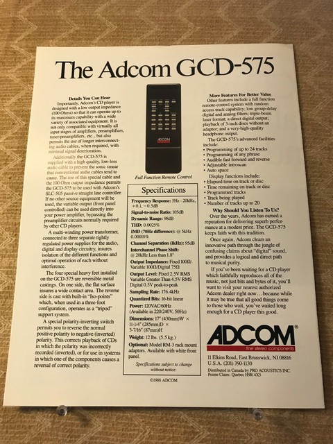 ADCOM Gcd-575 Single CD Player in Original GCD575 for sale online | eBay