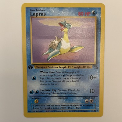 Good Looki 1999 WIZARDS 1st Edition Lapras 25/62 Pokémon Fossil Stamped ...
