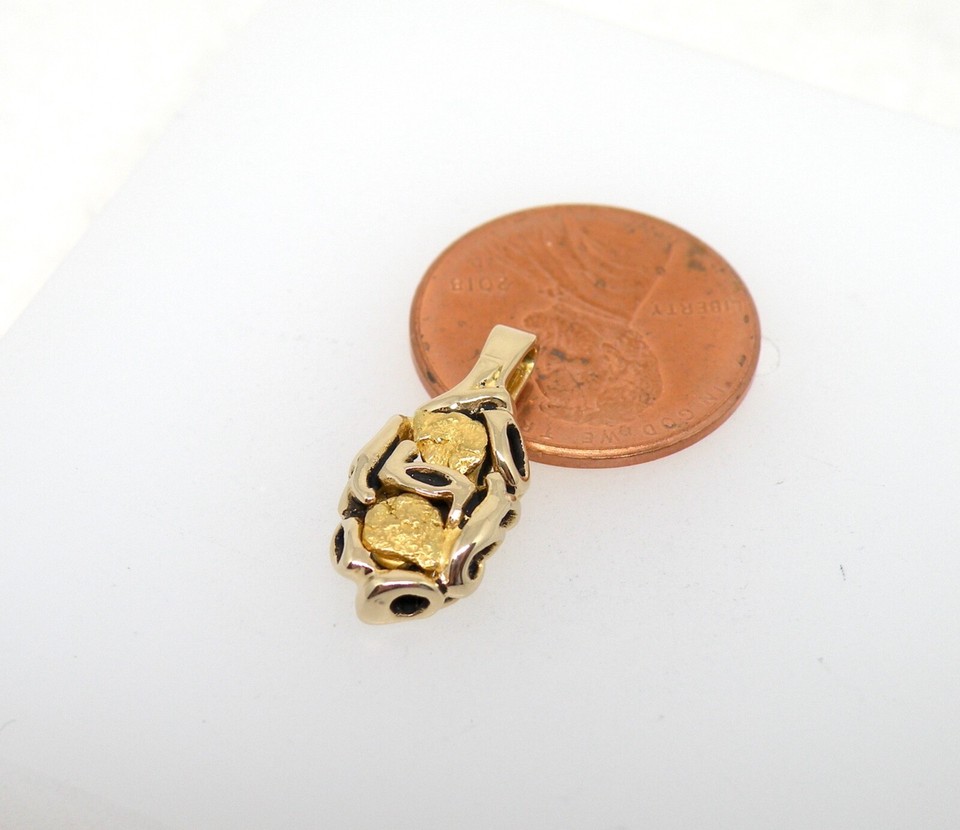 Genuine 14k Gold, Natural gold nuggets, Oxidized Pendant New | eBay