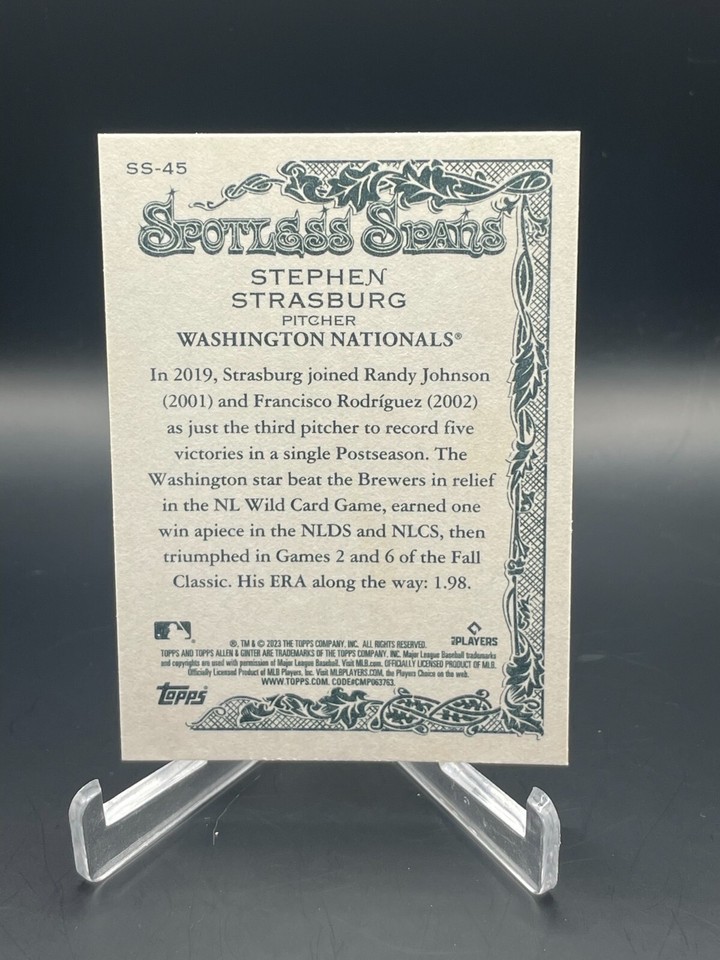 Stephen Strassburg #SS-45 2023 Topps Allen & Ginter Spotless Spans ...