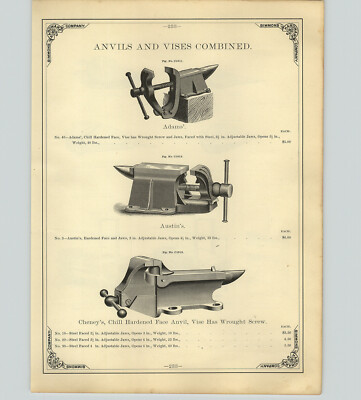 1890 PAPER AD Adams Austin's Cheney's Anvil Vise Combided Farmer Type ...