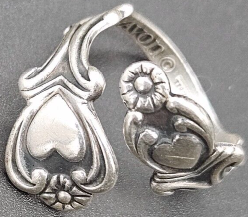 Vintage Avon Sterling Silver Ornate Heart Scrolled Spoon Wrap Ring ...