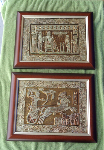 Set of 2 Silver Foil Framed Egyptian Hieroglyphics Chariot 2D Wall Art ...