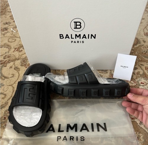 Brand New Balmain Womens Black Ari Rubber Slides Sandals US 6/7 EU 36/ ...