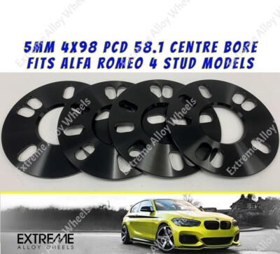 Fits Alfa Romeo Wheel Spacers 5mm 145 146 155 Black Alloy Hub Centric ...