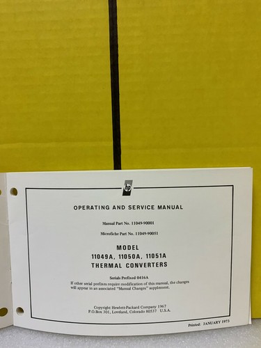 HP 11049-90000 11049A 11050A 11051A Thermal Converter Operating ...