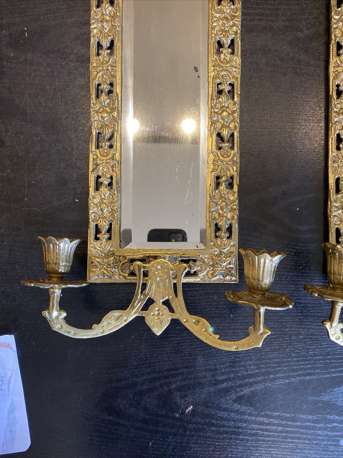 2 Vintage Brass Victorian Style Candlestick Wall Scone Mirrors, Serpent ...