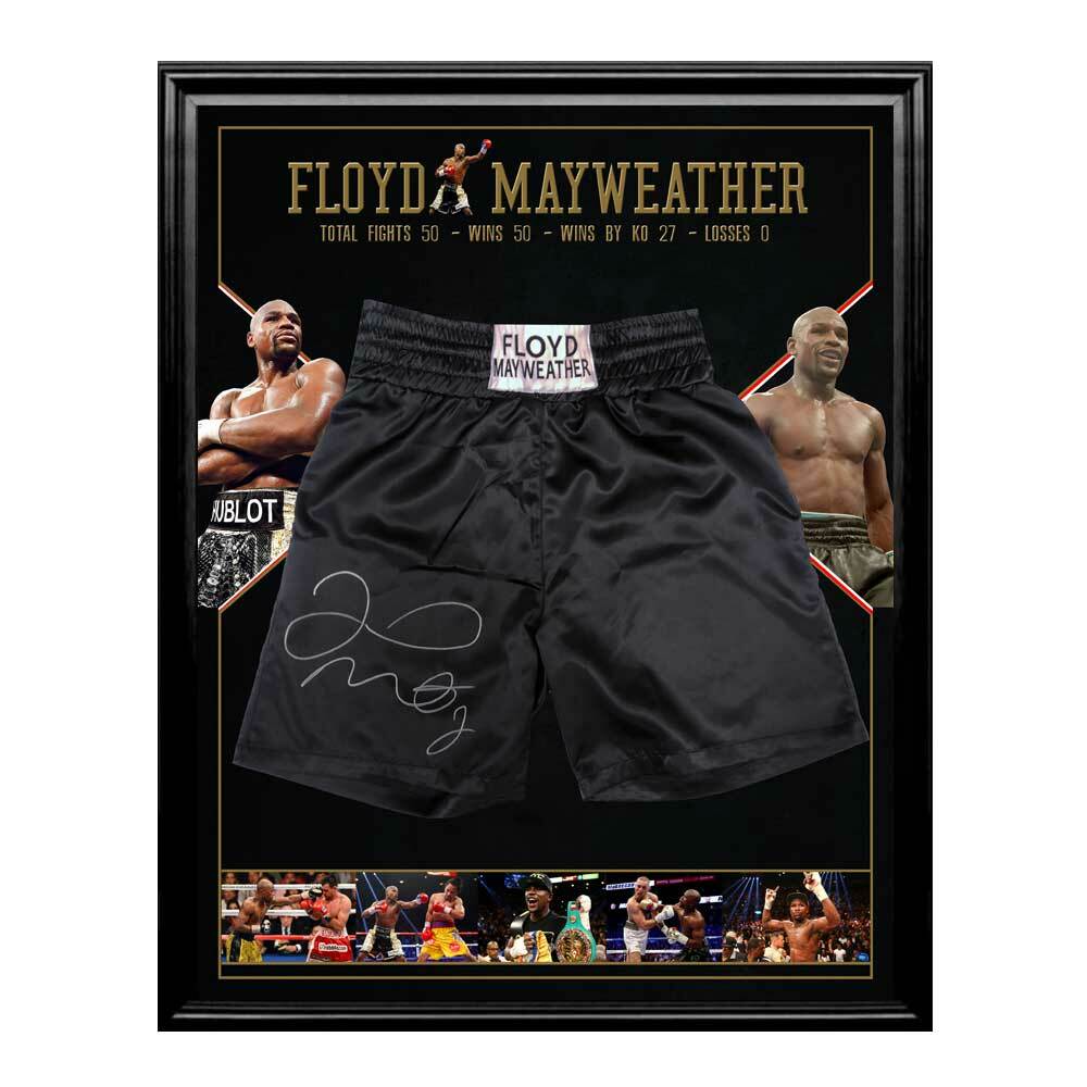 FLOYD MAYWEATHER HAND SIGNED FRAMED BOXING TRUNKS ALI TYSON FRAZIER ...