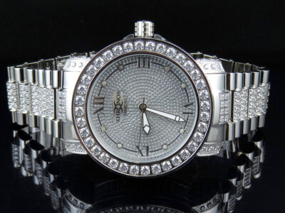 Men's White Gold Finish Stainless Steel Khronos Simulated Diamond Watch ...