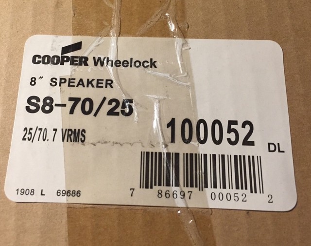 Cooper Wheelock S8-70/25 Paging and Alarm System Speaker w/ Transformer ...