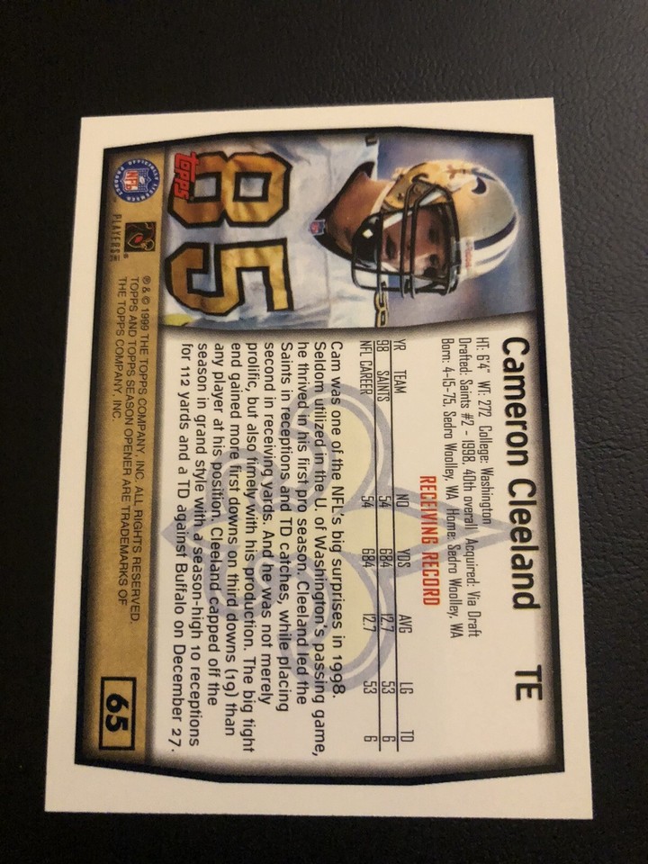 1999 Topps Season Opener #65 Cameron Cam Cleeland N.O. Saints Football ...