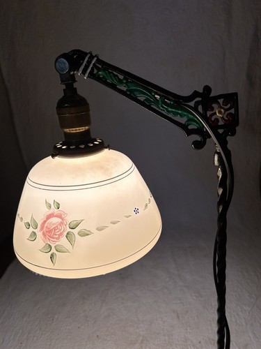 Antique Hand Painted Bridge Arm Floor Table Lamp Shade 2 1/4” Fitter | eBay