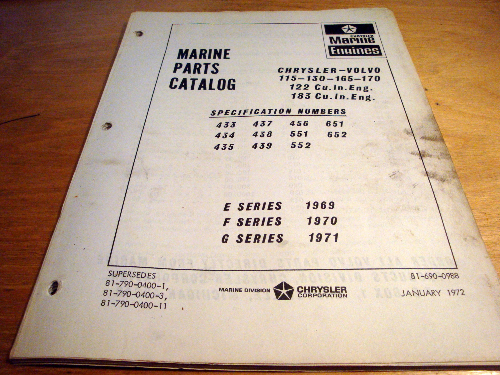 Chrysler Volvo 115 130 165 170 Marine Engine Parts Catalog Manual 1969 ...