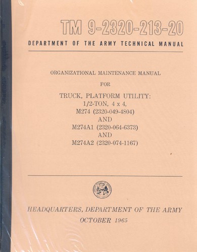 TM9-2320-213-20 Operators Maintenance book M274 M274A2 Machanical Mule ...