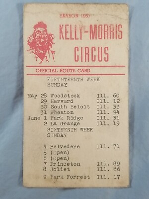 1951 Vintage Kelly - Morris Circus Official Route Card #15 | eBay
