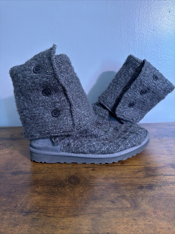 Ugg Lattice Cardy Sweater Boots Size 8 Grey 3066 Button Detail Fold ...