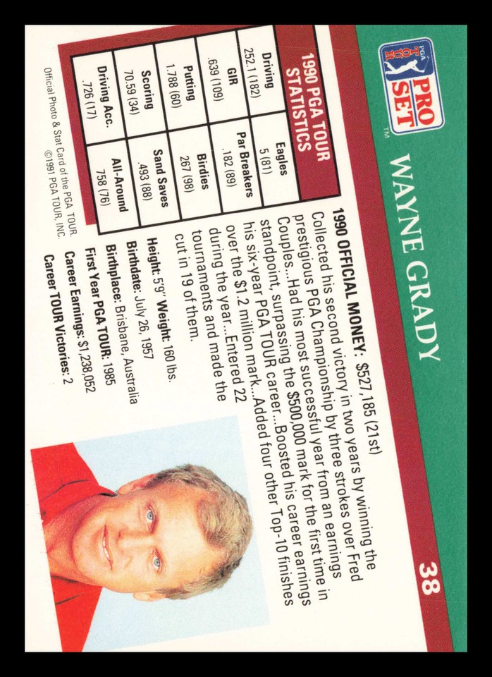Wayne Grady #38 1991 Pro Set PGA Tour Golf | eBay