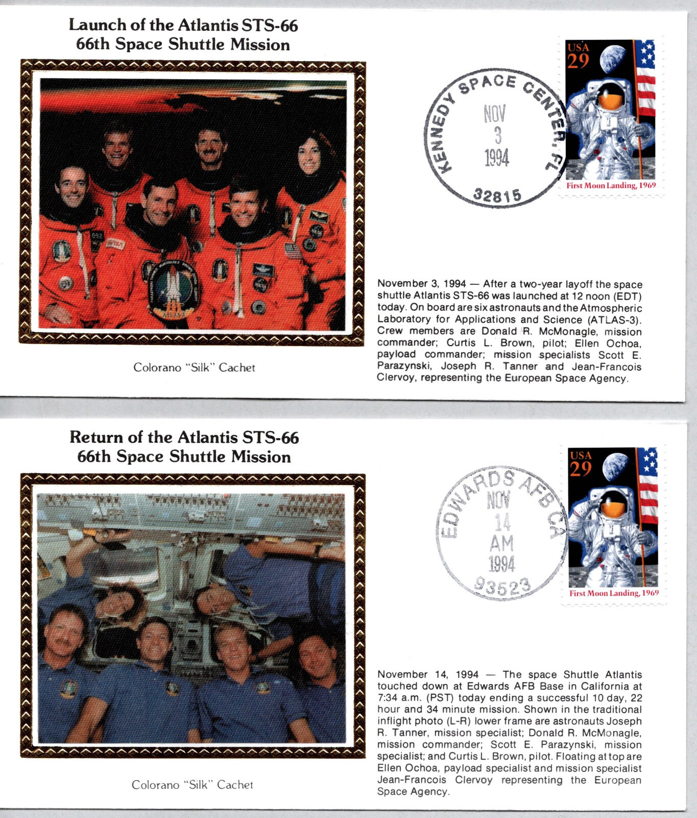 NASA SPACE SHUTTLE ATLANTIS STS-66 LAUNCH 11/3/94 & LANDING 11/14/94 ...