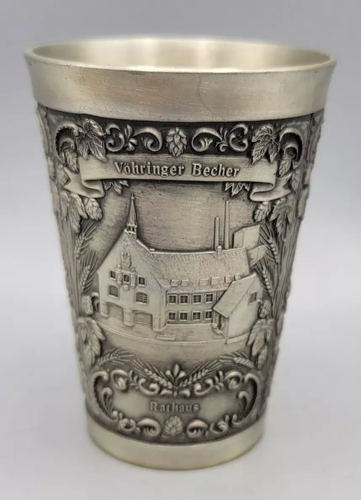 Vintage ZINN Becker Stuttgart German Pewter Wine Cup Glass Embossed Mug ...