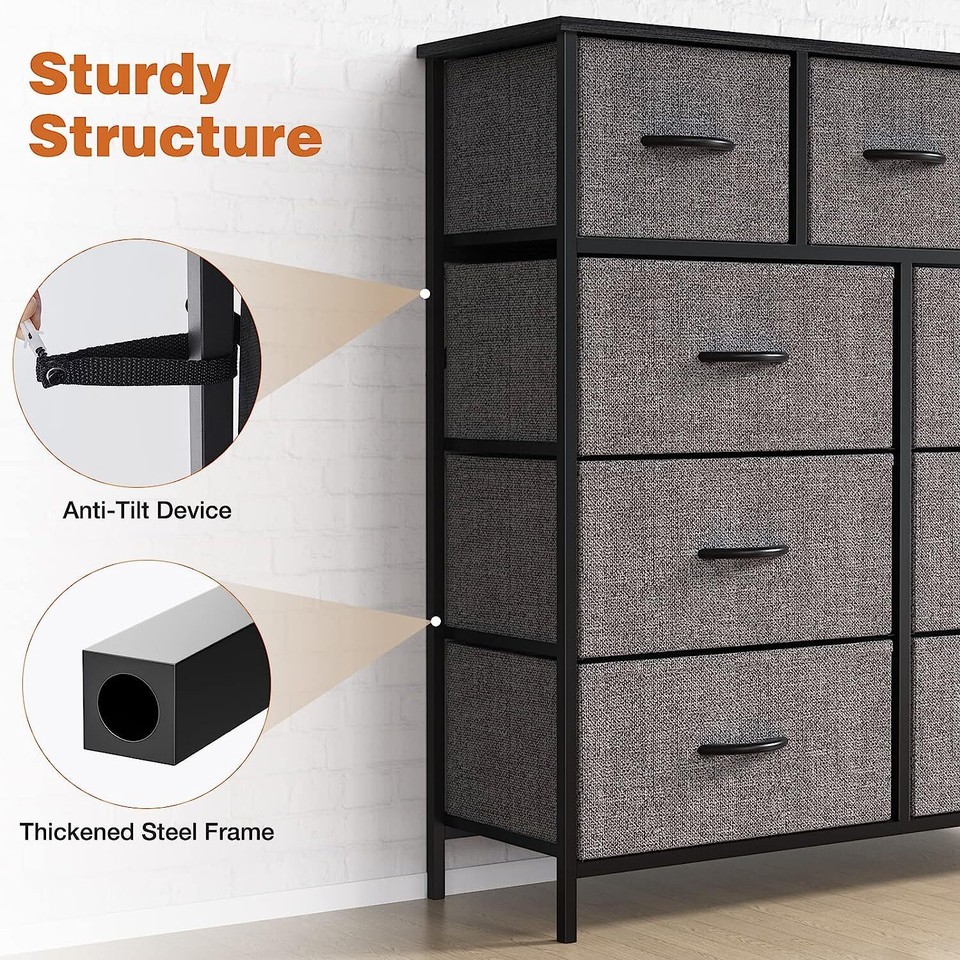 9 Storage Drawer Dresser for Bedroom Tall Wood Dresser with Fabric ...