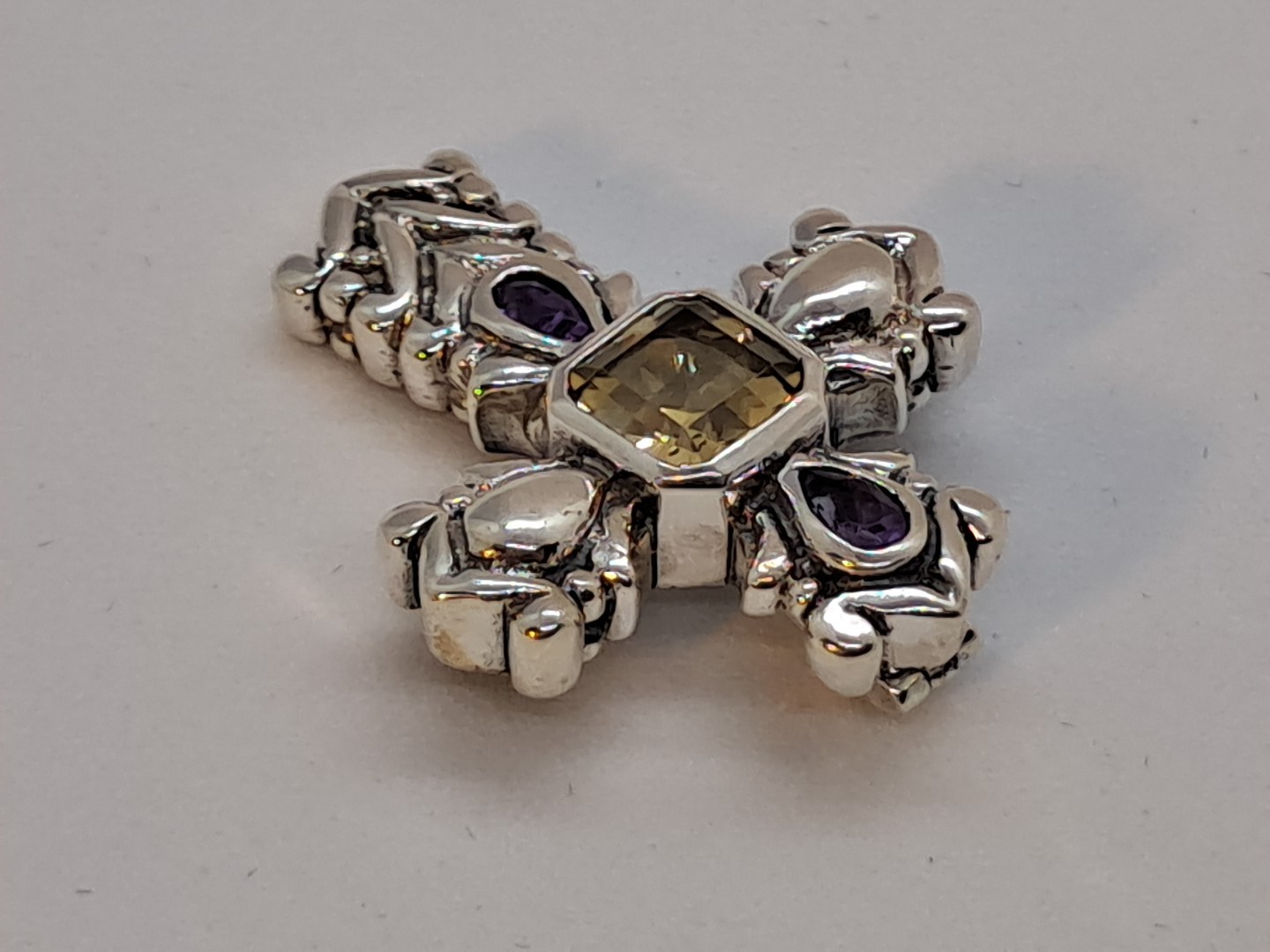 JUDITH RIPKA-style Pearl Necklace Sterling Silver Amethyst Citrine ...