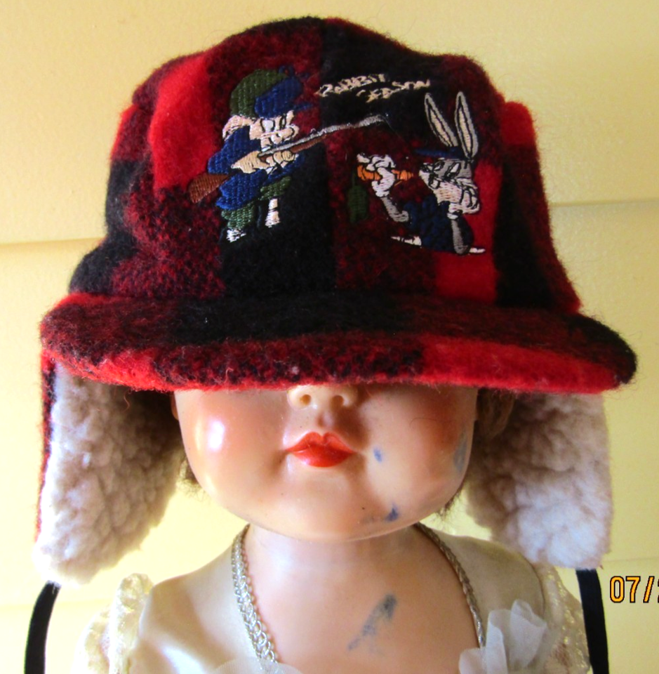 Vintage 90's Rabbit Season Baby Ear Flap Warner Bros. Cap Plaid Bugs ...