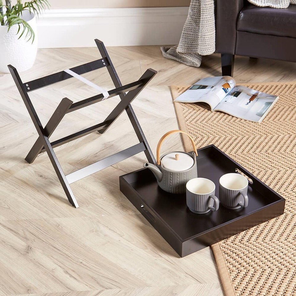 Black Folding Butlers Side Table Portable Wooden Food Serving Tray ...