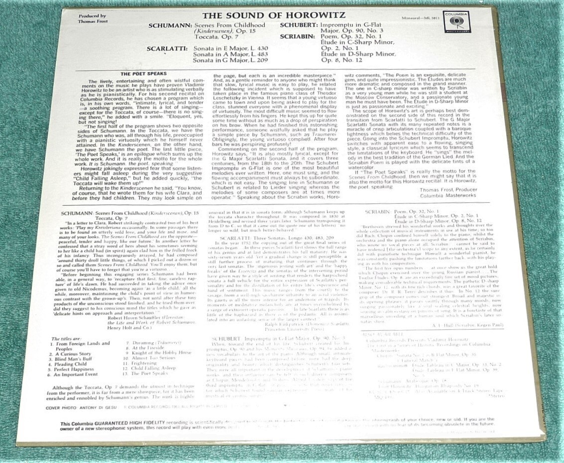 "STILL SEALED" THE SOUND OF HOROWITZ (1963) COLUMBIA MASTERWORKS ML ...