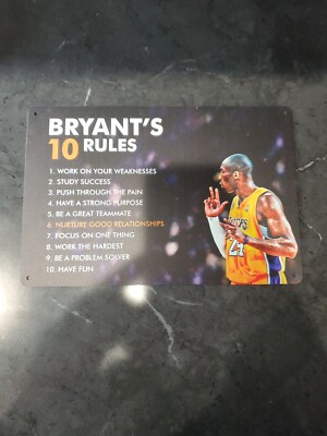 Kobe Bryant Sign " Bryant’s 10 Rules" Metal Signage 12" x8 " NEW Lakers ...