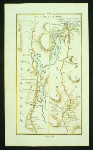 IRELAND, SLIGO, LOUGH GILL, LEITRIM, antique road map, Taylor & Skinner ...