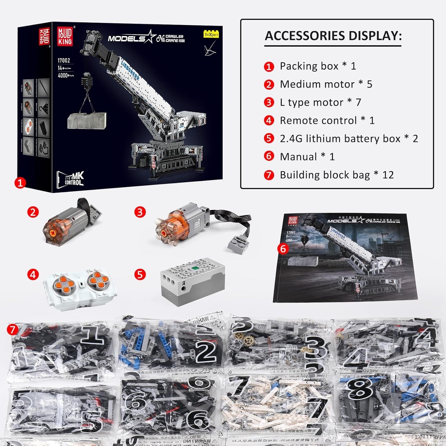 Mould King 17002 Cranes Building Kits 4000 Pieces with Motor/APP Remote ...