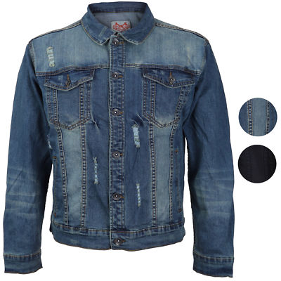 CS Men's Classic Distressed Ripped Destroyed Stretch Denim Jean Jacket ...