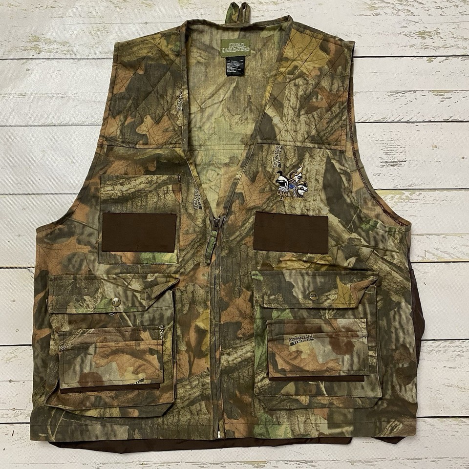 Quail Unlimited Mens L Hunting Vest Dove Hunter Woods Timber Camo Shell ...