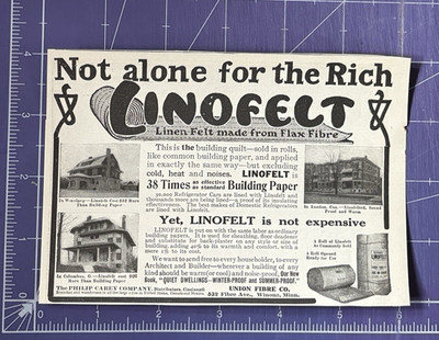 1910 PRINT AD LINOFELT PHILIP CAREY COMPANY UNION FIBRE WINONA ...