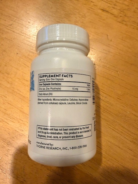 Thorne Zinc Picolinate 15mg -60caps (NEW) Exp08/28 (HUGE SAVINGS IF ...