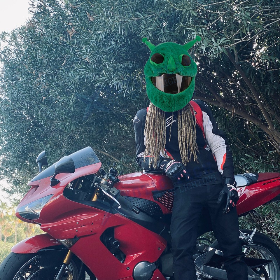 Soft Motorcycle Helmet Cover Cartoon Funny Alien Fluffy Plush Motorbike ...