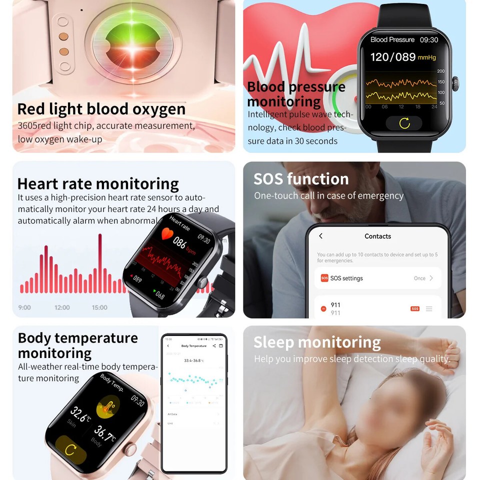 Bluetooth Call Smart Watches 24h Blood Oxygen Health Monitoring Sport ...