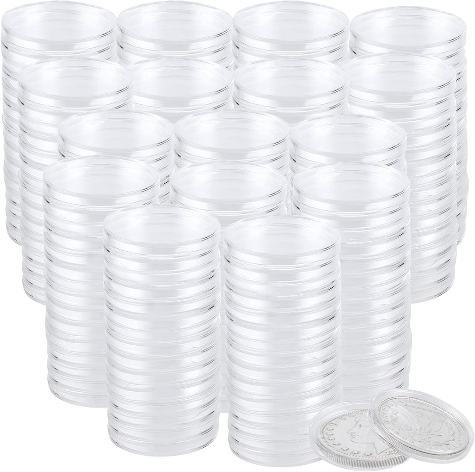 100PC 46mm Clear Coin Storage Box Round Plastic Case Capsules Container ...