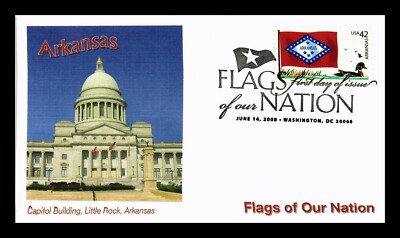 ARKANSAS FLAGS OF OUR NATION CAPITOL BUILDING 2008 FLEETWOOD CACHET FDC ...