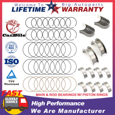 Main Rod Bearings W/ Piston Rings for Chevrolet LS Gen III IV 4.8L 5.3L ...