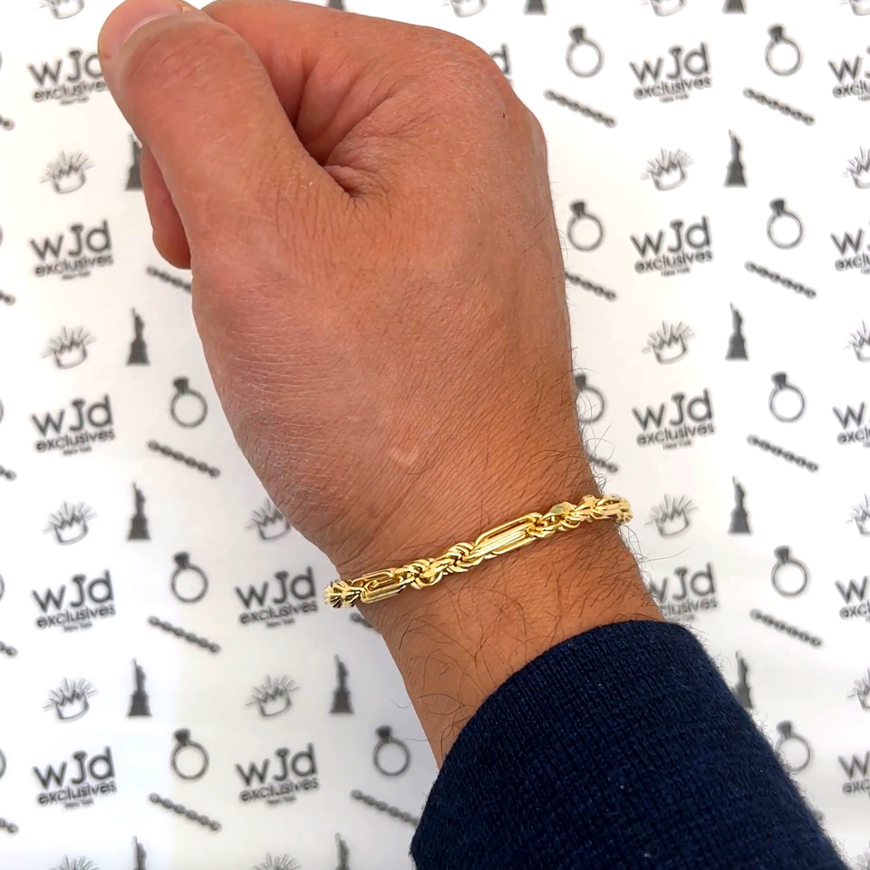 14K Yellow Gold 4.5mm Milano Figaro Rope Bracelet (Solid Links) 8.5" | eBay
