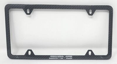 AMG Shaded Silver Text & Mercedes Logo 4 Hole Slim Carbon Fiber License ...