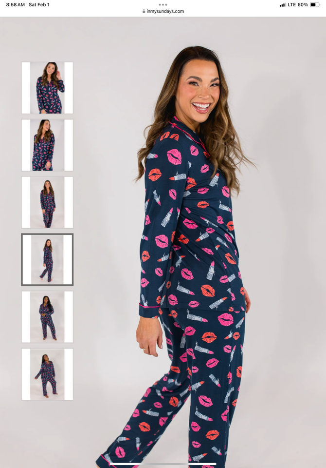 In My Sundays Lipstick Love Long Sleeve and Pant Pajama Set, size S ...